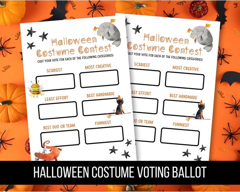 Printable Halloween Costume Contest Voting 5 X 7" Ballot, Halloween ...