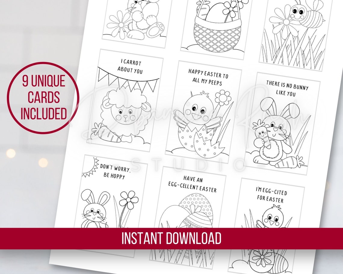 Printable Easter Coloring Cards Kids Easter Coloring | Etsy