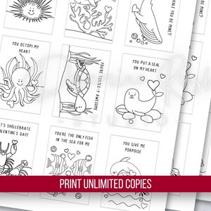 Printable Valentine’s Day Coloring Cards, Marine Animals Coloring Cards ...