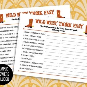 Printable Wild West Think Fast Game, Western Theme Party Games, Cowboy ...