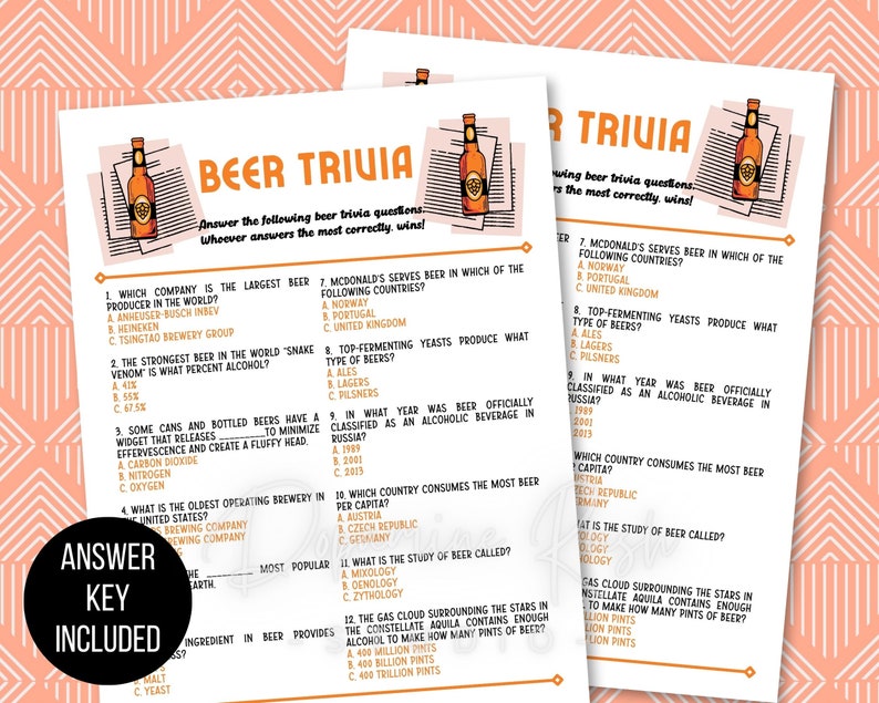 Printable Beer Trivia, Beer Games, Downloadable Beer Games, Bar Trivia ...