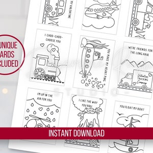 Printable Valentine’s Day Coloring Cards, Transportation Coloring Cards ...