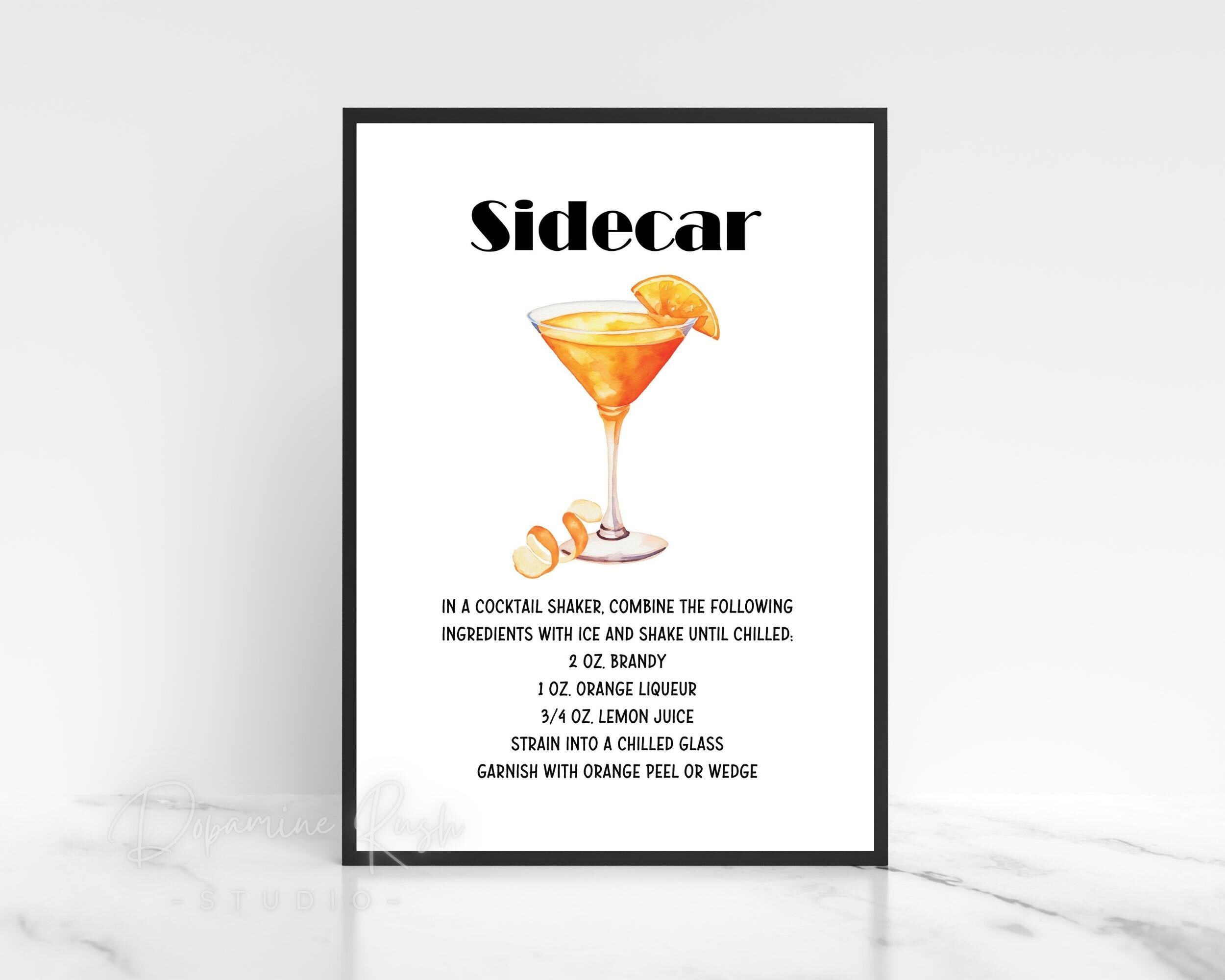 Printable Self-serve Sidecar Cocktail 8x10” Sign, Sidecar Recipe Cards ...
