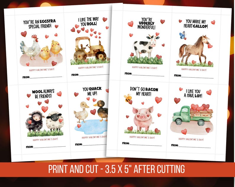 Printable Farm Valentine Cards, Farm Animal Classroom Valentines ...