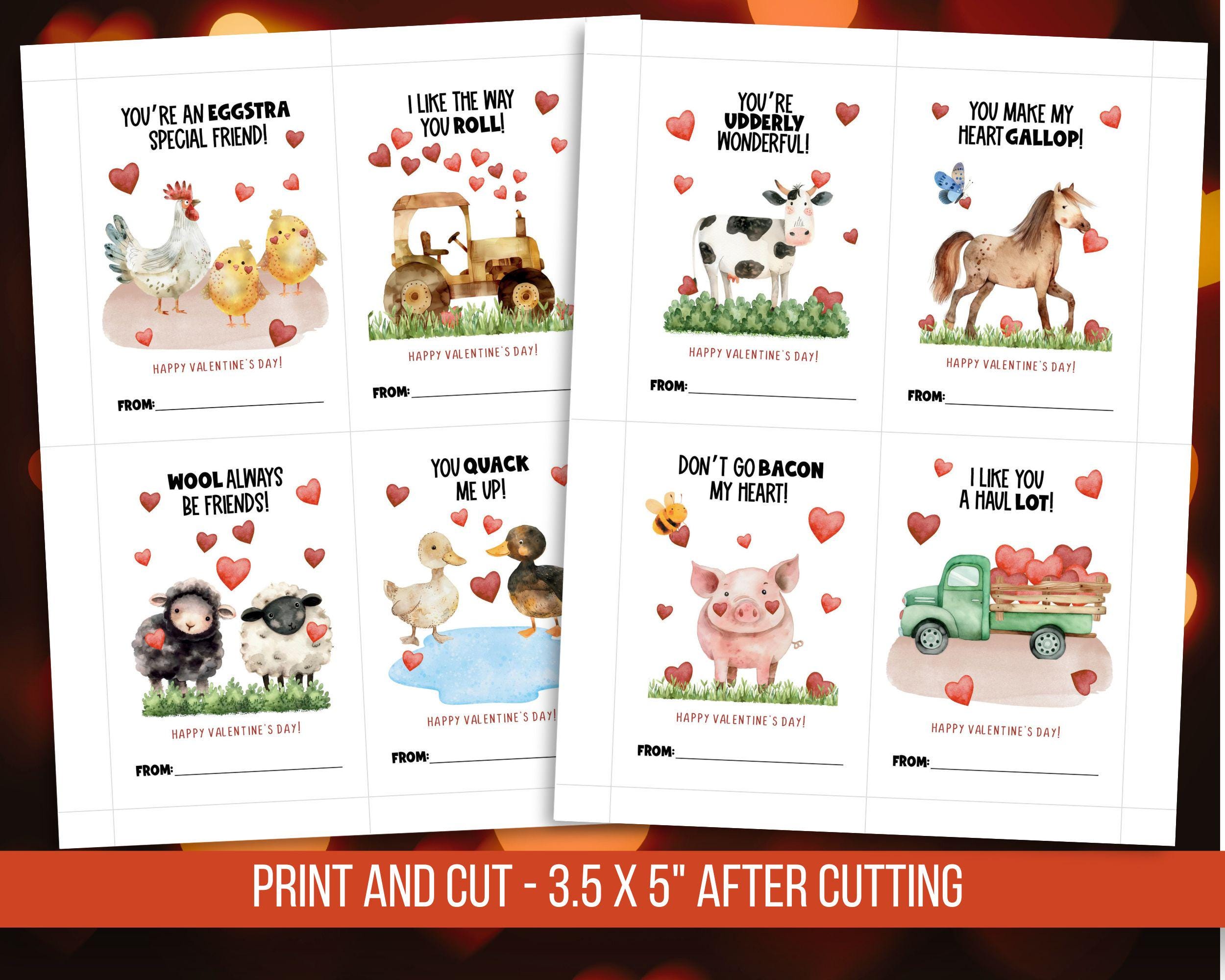 Printable Farm Valentine Cards, Farm Animal Classroom Valentines ...