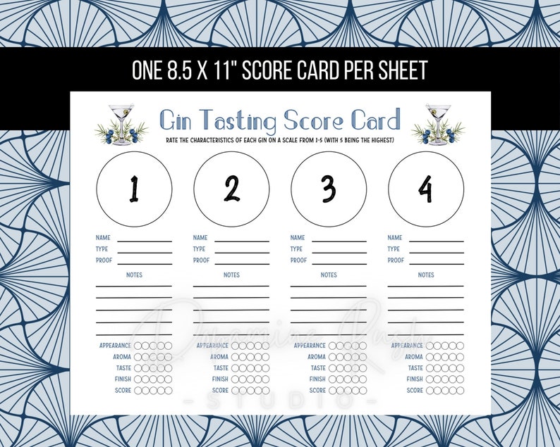 Printable Gin Tasting Score Card, Score Card for 4 Gins, Gin Tasting Party, Gin Rating Sheet ...