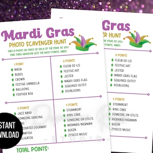 Printable Mardi Gras Photo Scavenger Hunt, Mardi Gras Games, Carnival ...