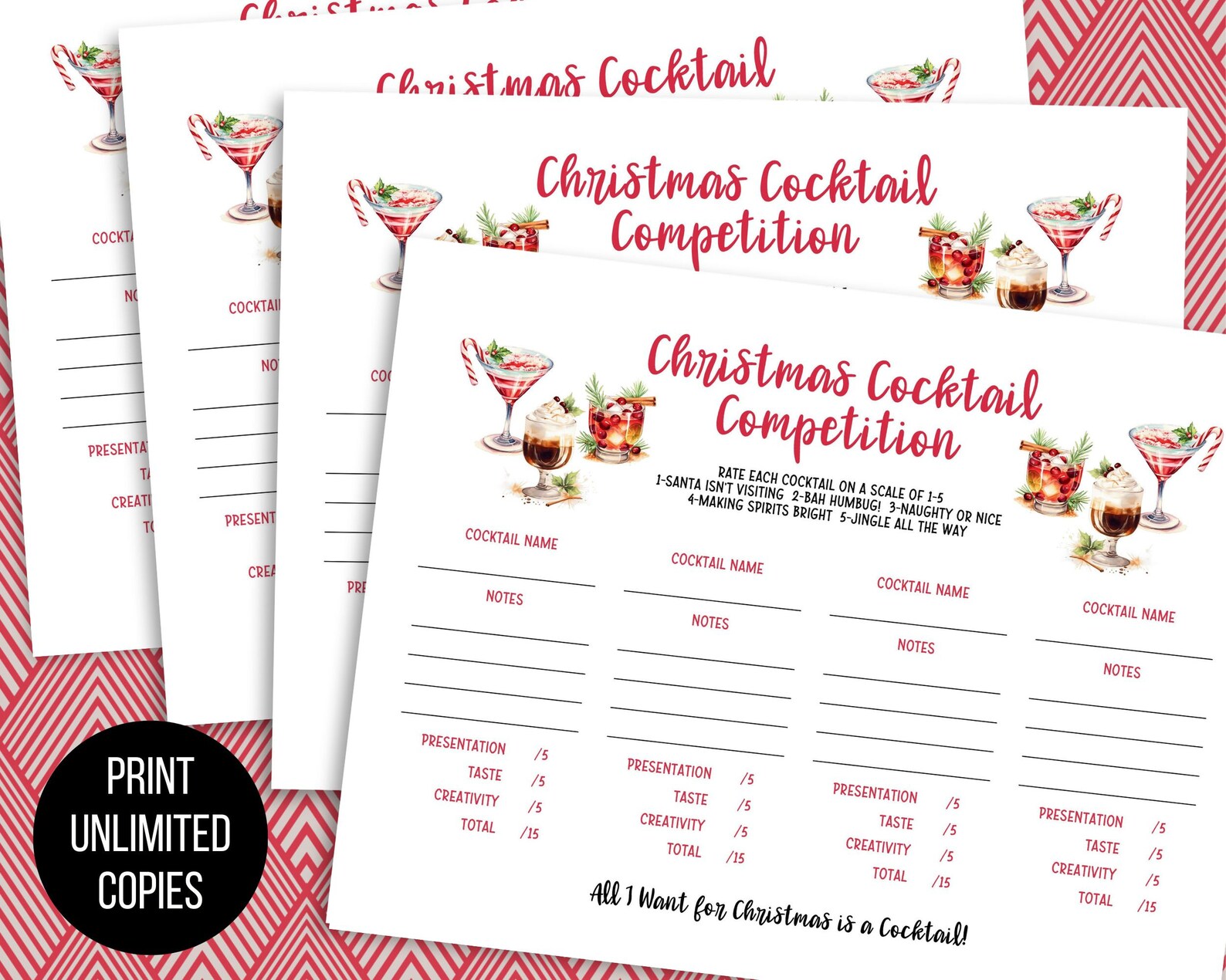 Printable Christmas Cocktail Competition Score Card, Christmas Cocktail ...