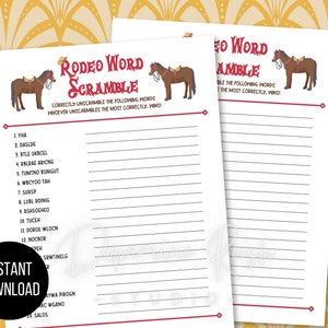 Printable Rodeo Word Scramble, Western-theme Party Games, Kids Rodeo ...