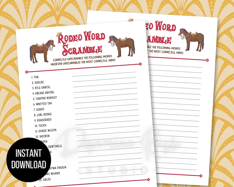 Printable Rodeo Word Scramble, Western-theme Party Games, Kids Rodeo ...