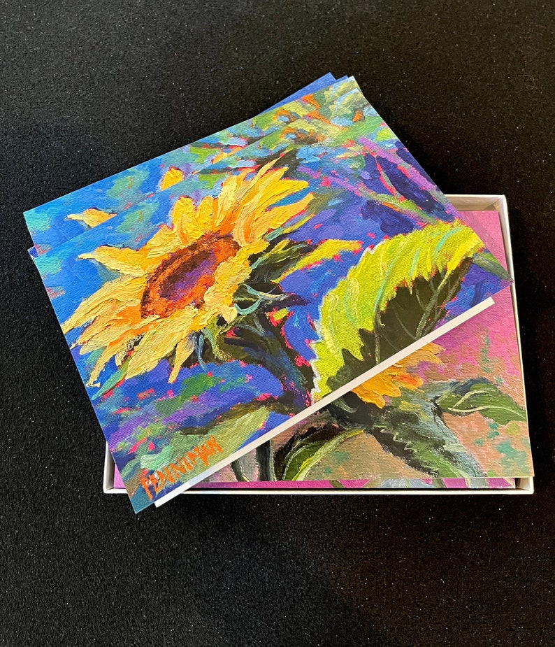 Sunflower Note Cards Stationary Set Sunflower Cards 10 Count Painted ...