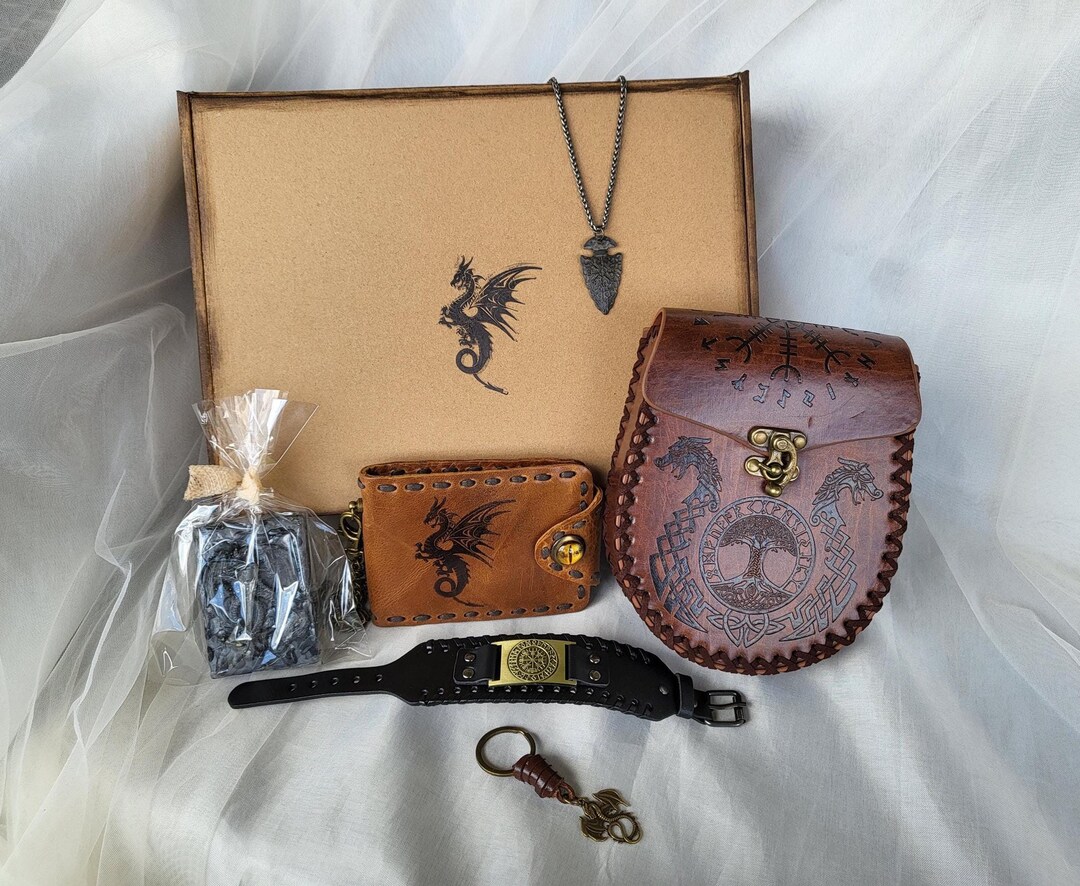 Medieval Gift for Him Dragon Gift Box With Leather Belt Bag Pouch - Etsy