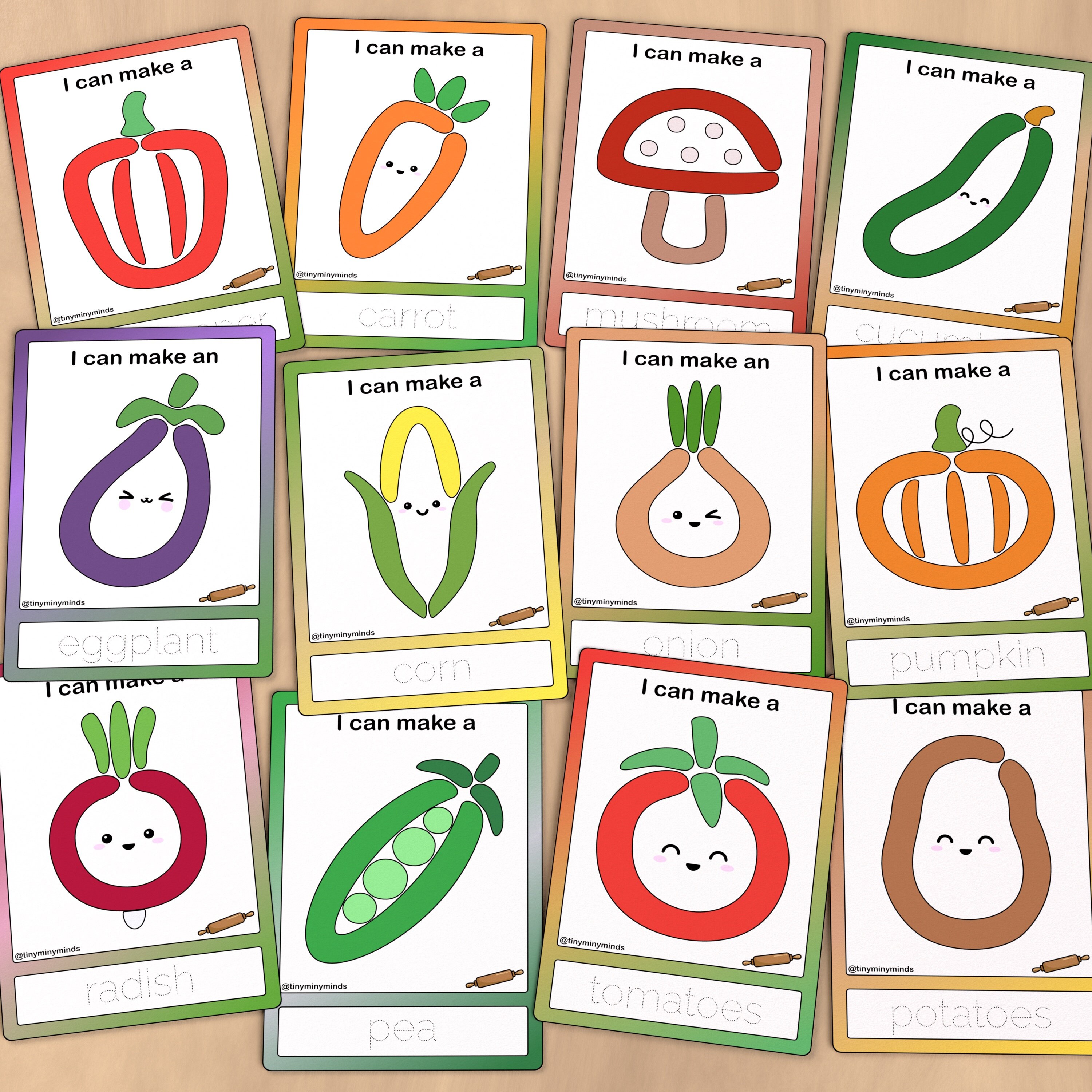Vegetables Play Dough Mats: Fine Motor Skills, Preschool Learning (PDF ...