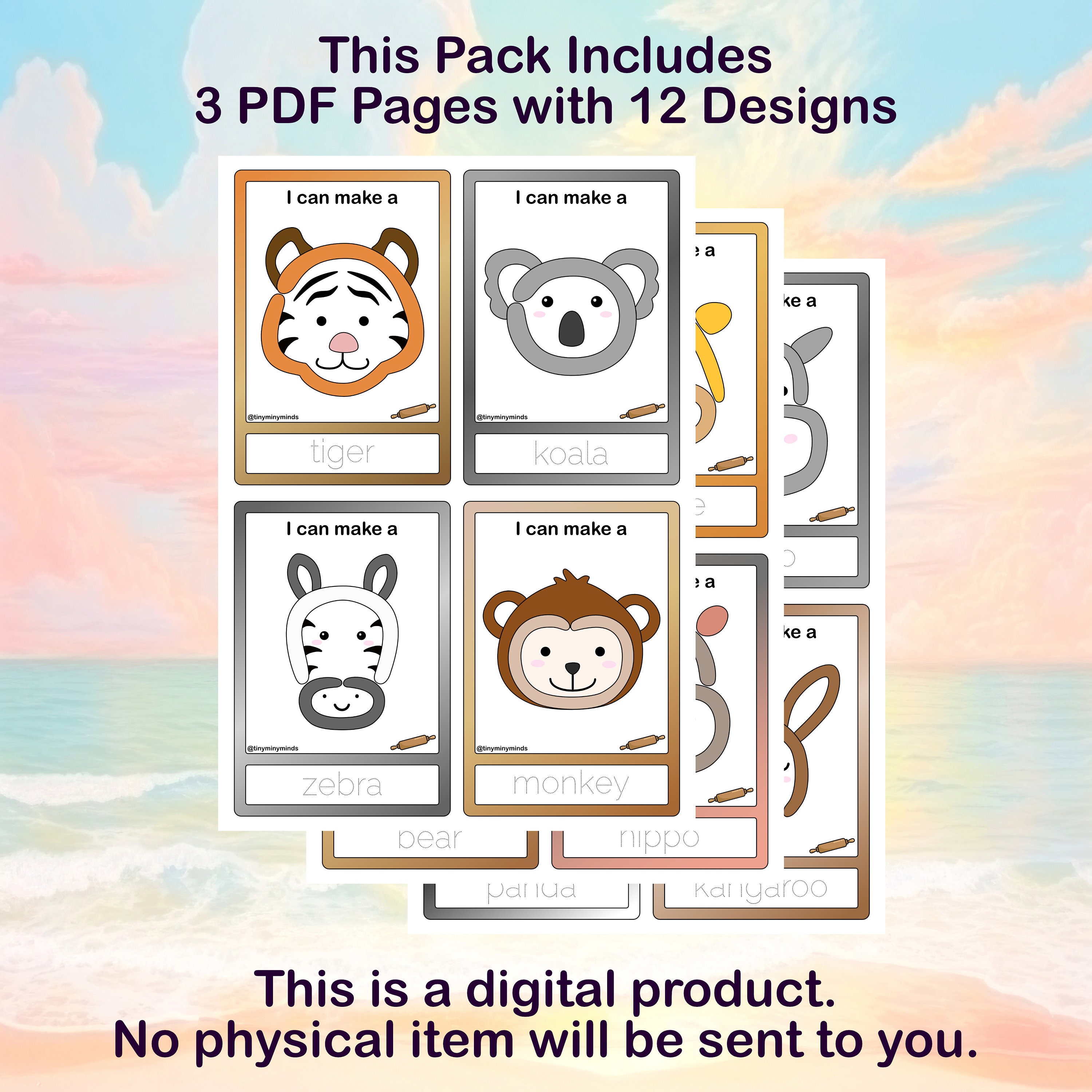 Zoo Animals Play Dough Mats, Printable Fun for Fine Motor Skills ...