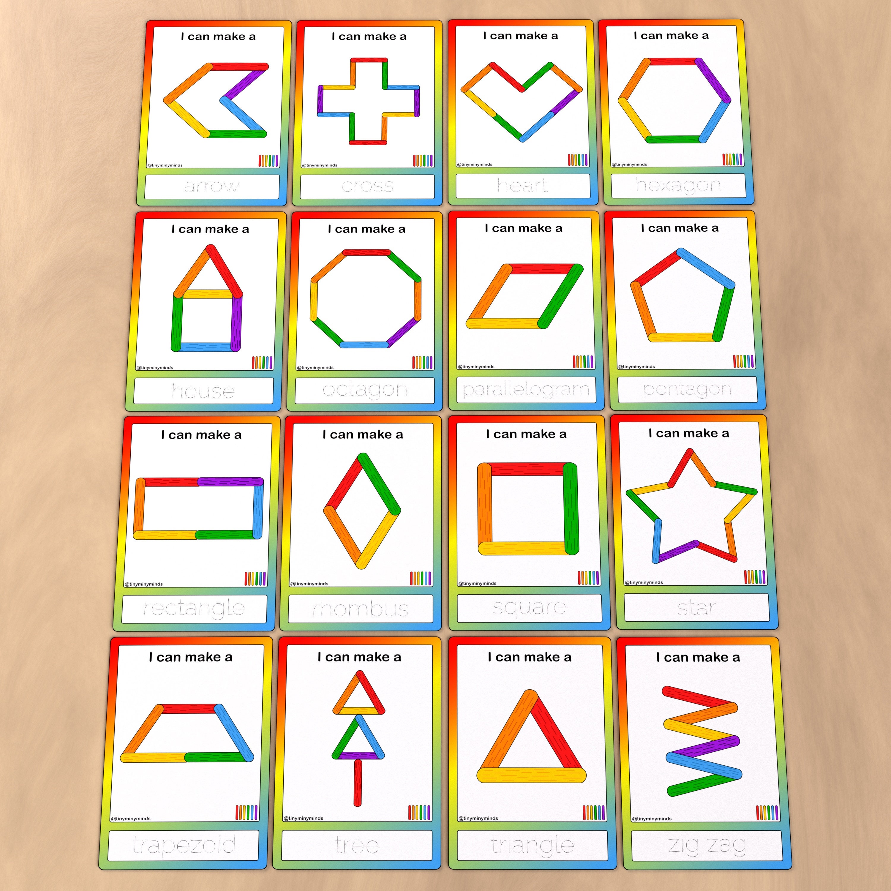 Popsicle Sticks Shapes Activity Cards, Printable Fun for Fine Motor ...