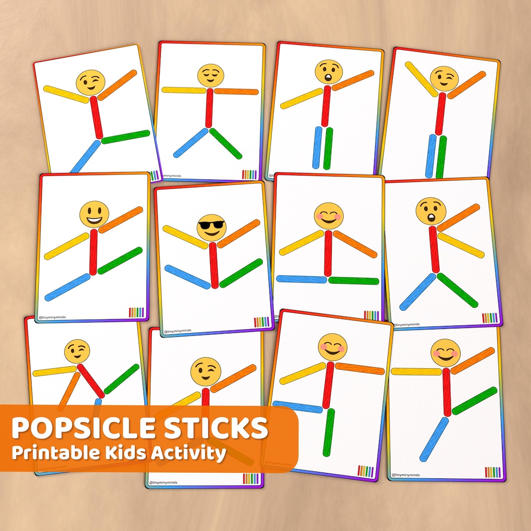Popsicle Stick Stickman Activity Cards, Printable Learning Games ...