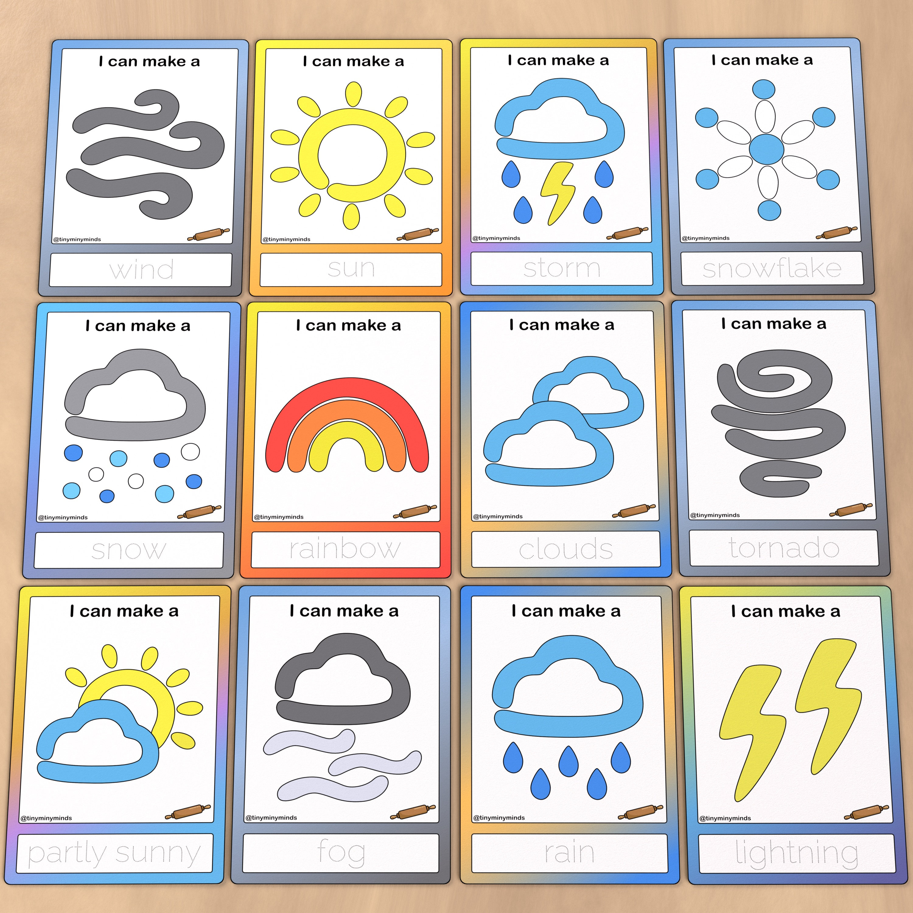 Weather Play Dough Mats, Fine Motor Skills Learning Games, Printables ...