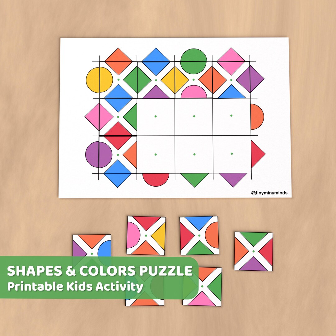 Shapes and Colors Puzzle Pattern Activity, Printable Fun for Fine Motor ...