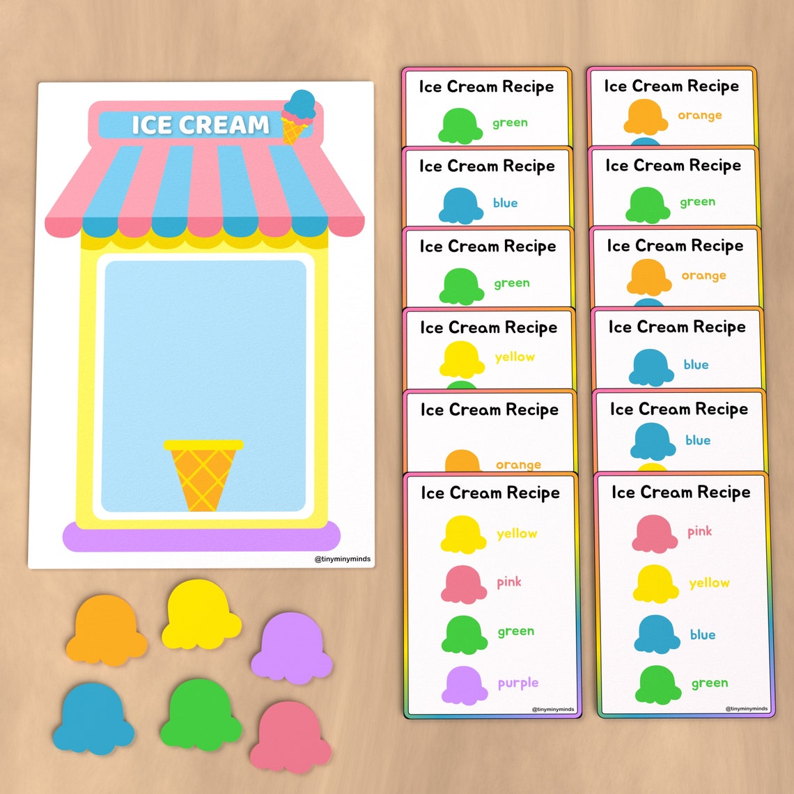 Ice Cream Recipe Game: Printable Color Matching Activity (digital ...