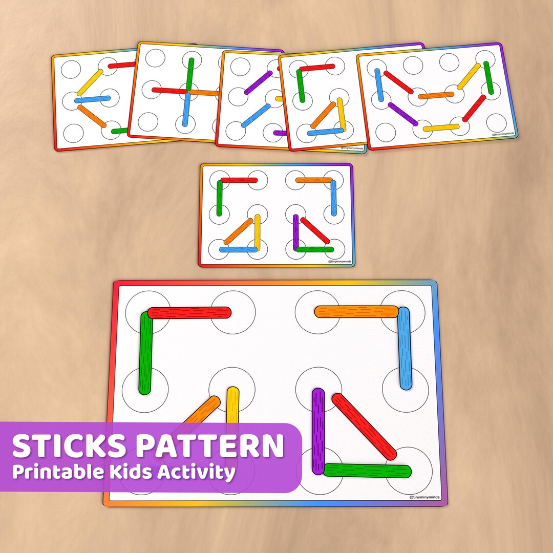 Popsicle Sticks Pattern Game Activity Cards, Printable Fun for Fine ...