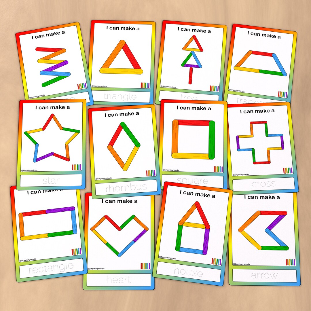 Popsicle Sticks Shapes Activity Cards, Printable Fun for Fine Motor ...
