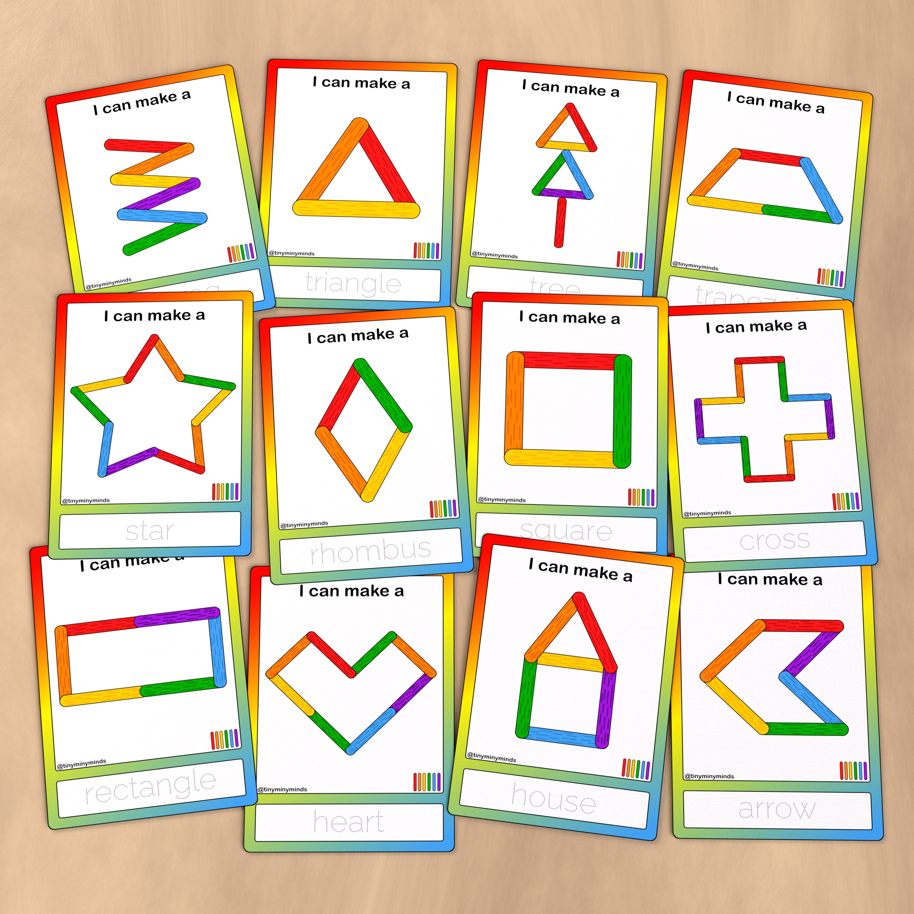Popsicle Sticks Shapes Activity Cards, Printable Fun for Fine Motor ...