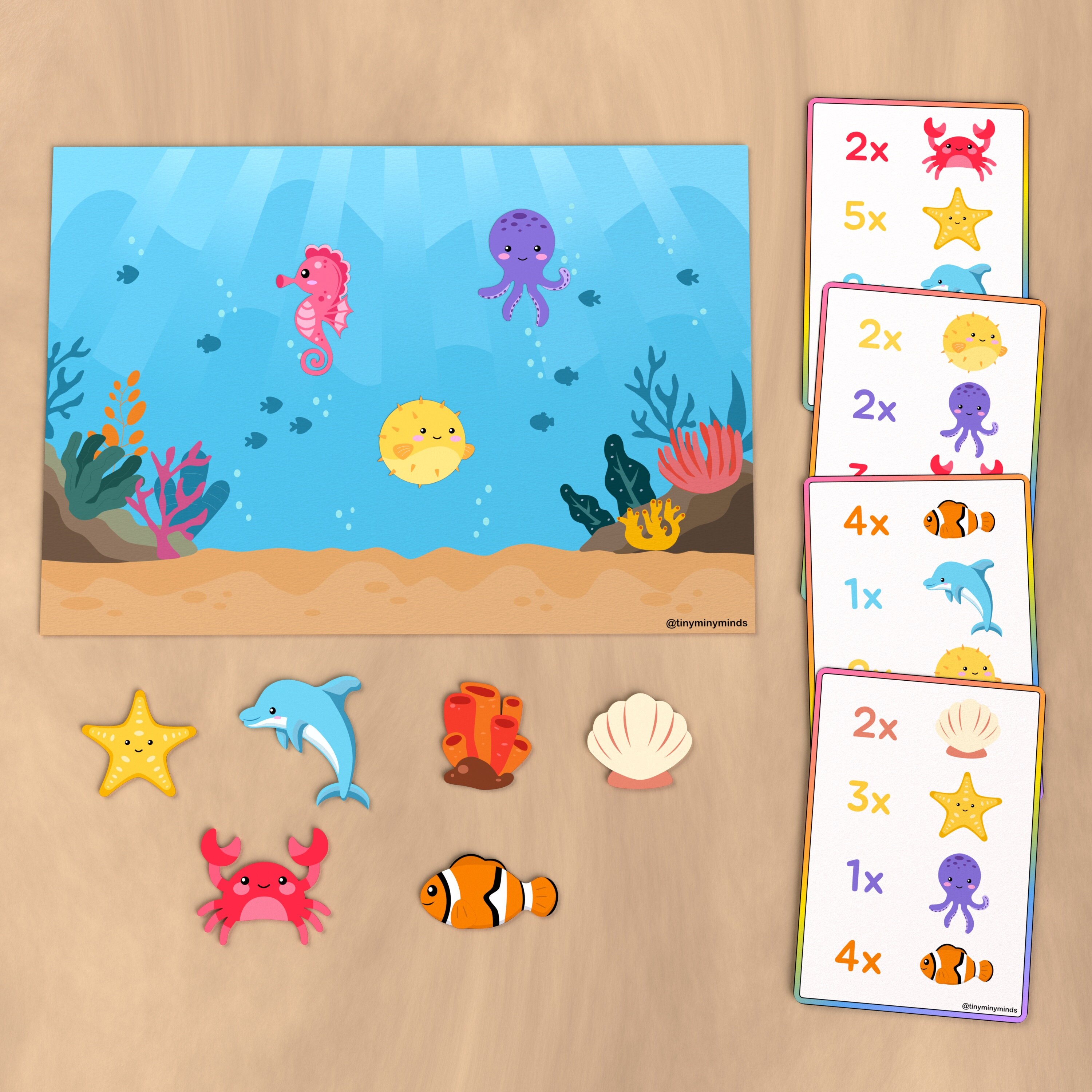 Sea Animals Counting Game: Fine Motor Skills Activity (PDF Pattern) - Etsy