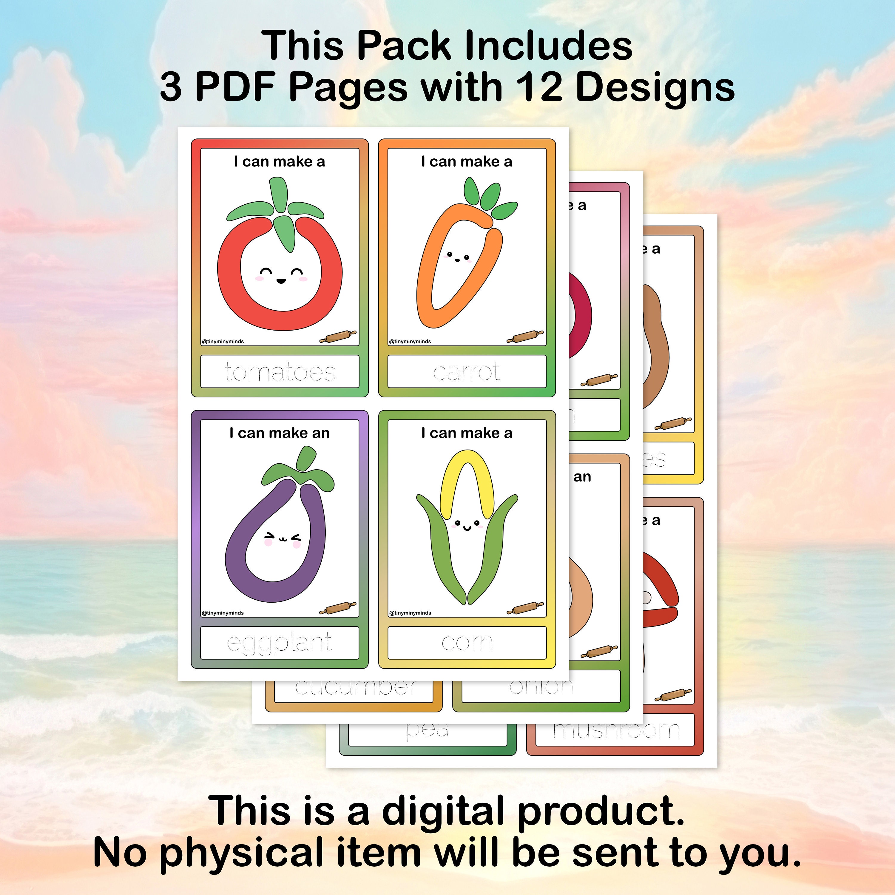 Vegetables Play Dough Mats: Fine Motor Skills, Preschool Learning (PDF ...