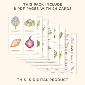 24 Watercolor Vegetables Flash Cards, Vegetables Memory Game Printable ...
