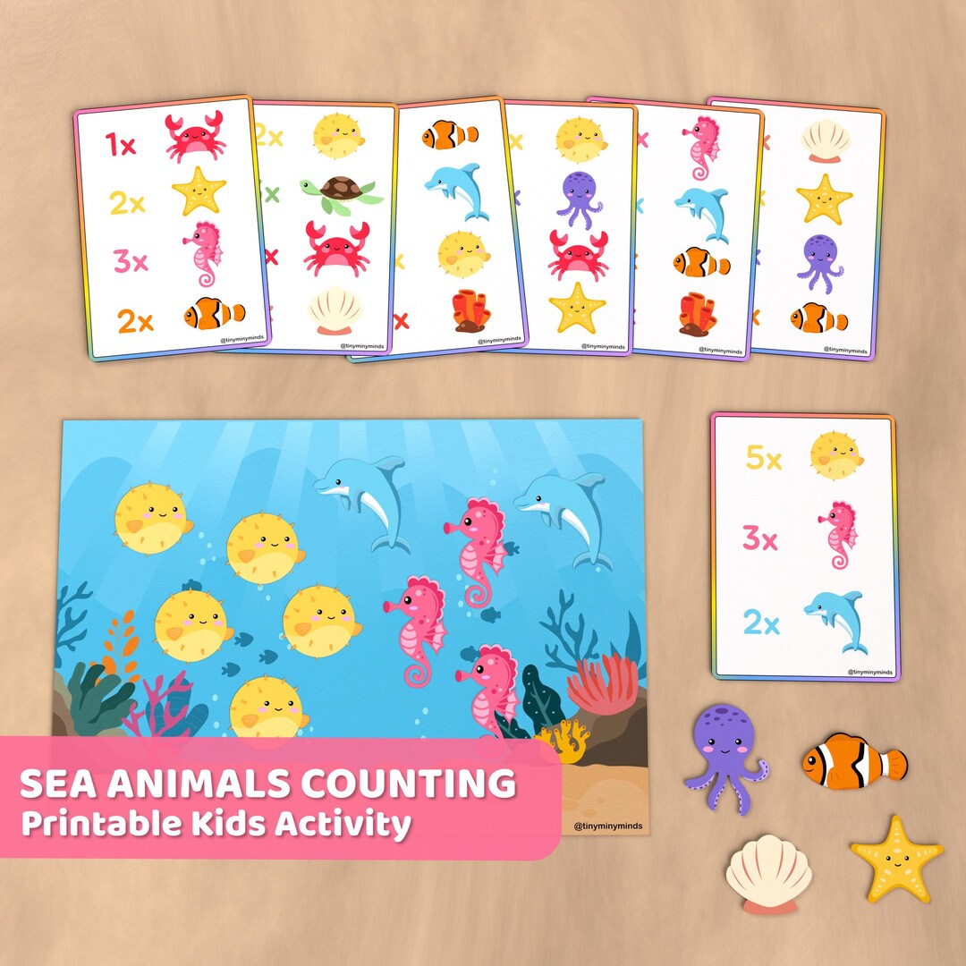 Sea Animals Counting Activity for Toddlers, Printable Activity Fun for ...