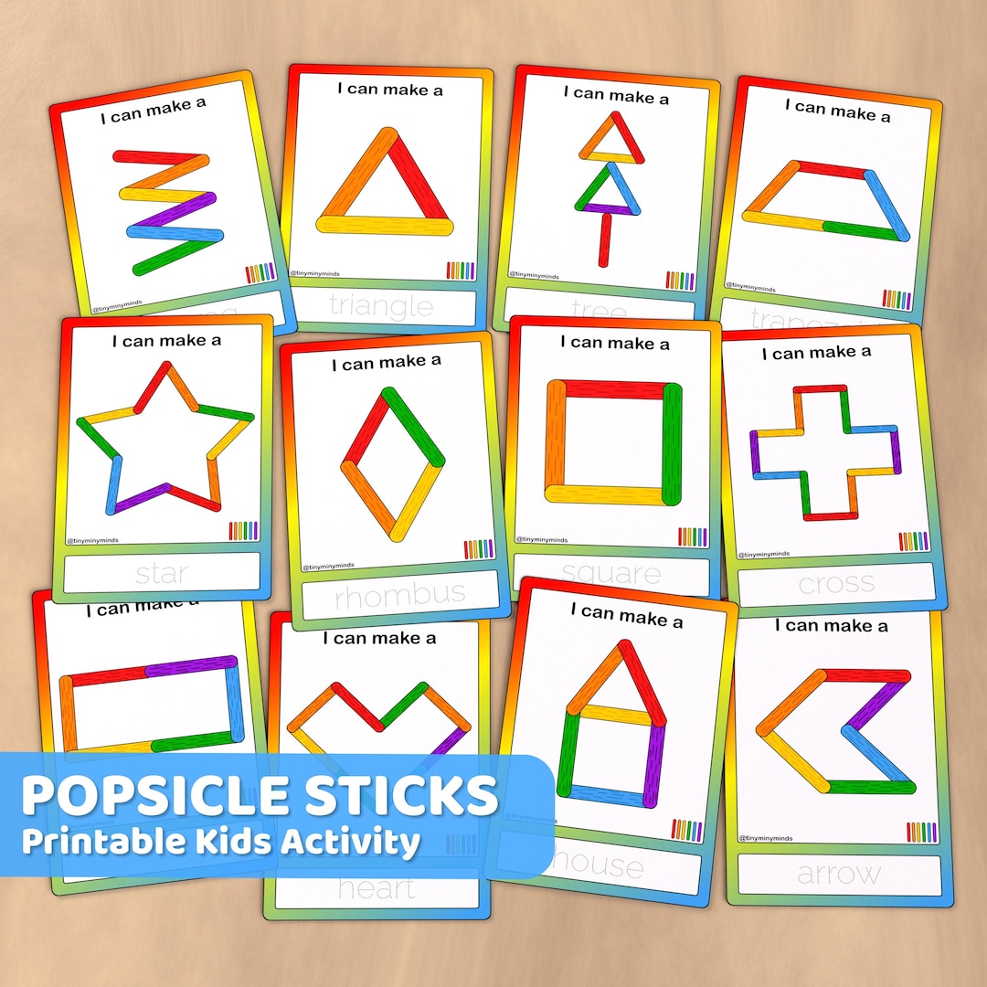 Popsicle Sticks Shapes Activity Cards: Fine Motor Skills (digital ...