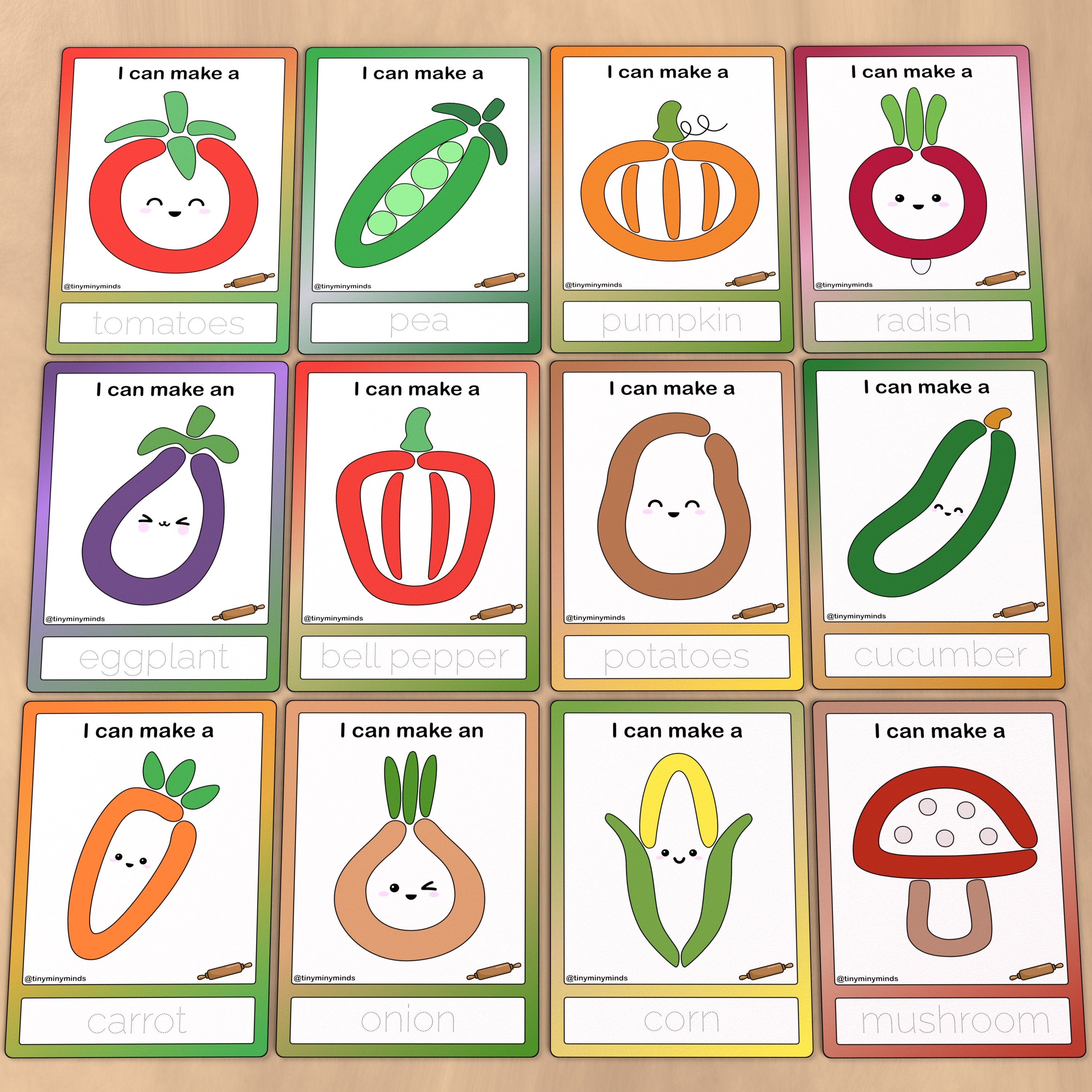 Vegetables Play Dough Mats, Printable Fun for Fine Motor Skills ...