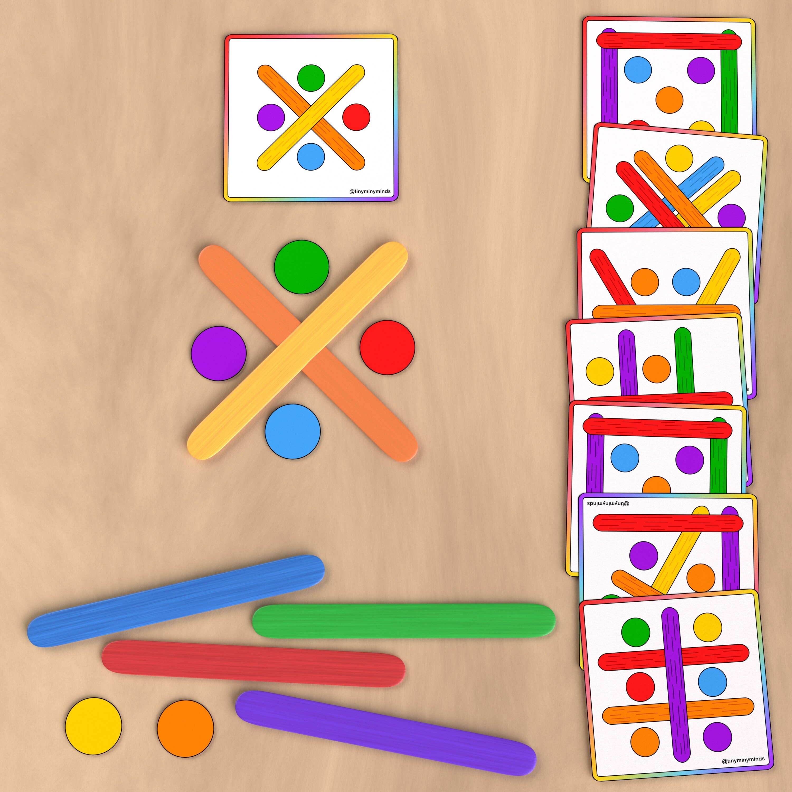 Popsicle Sticks and Circle Color Sorting Activity Cards, Printable Fun ...