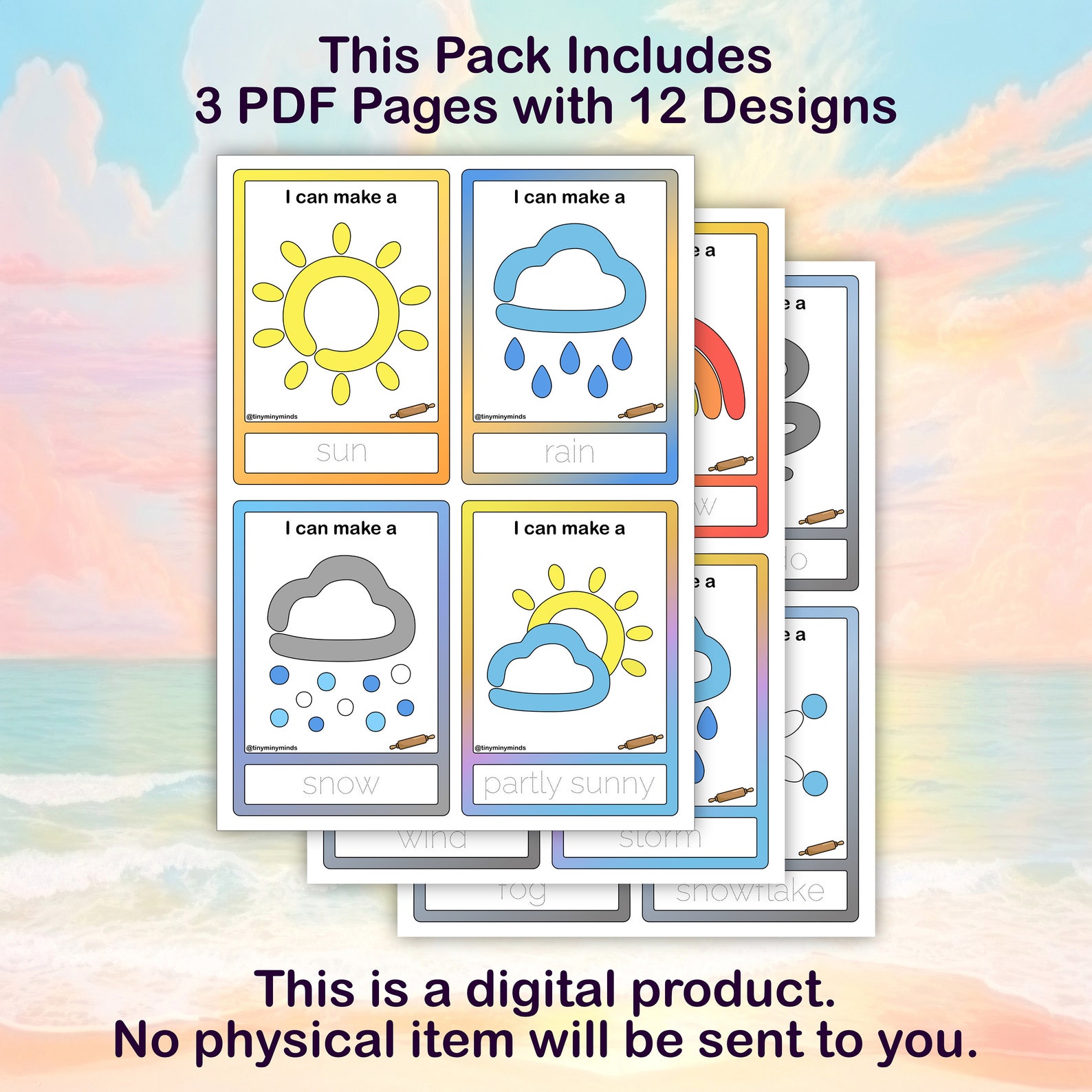 Weather Play Dough Mats, Printable Fun for Fine Motor Skills, Preschool ...