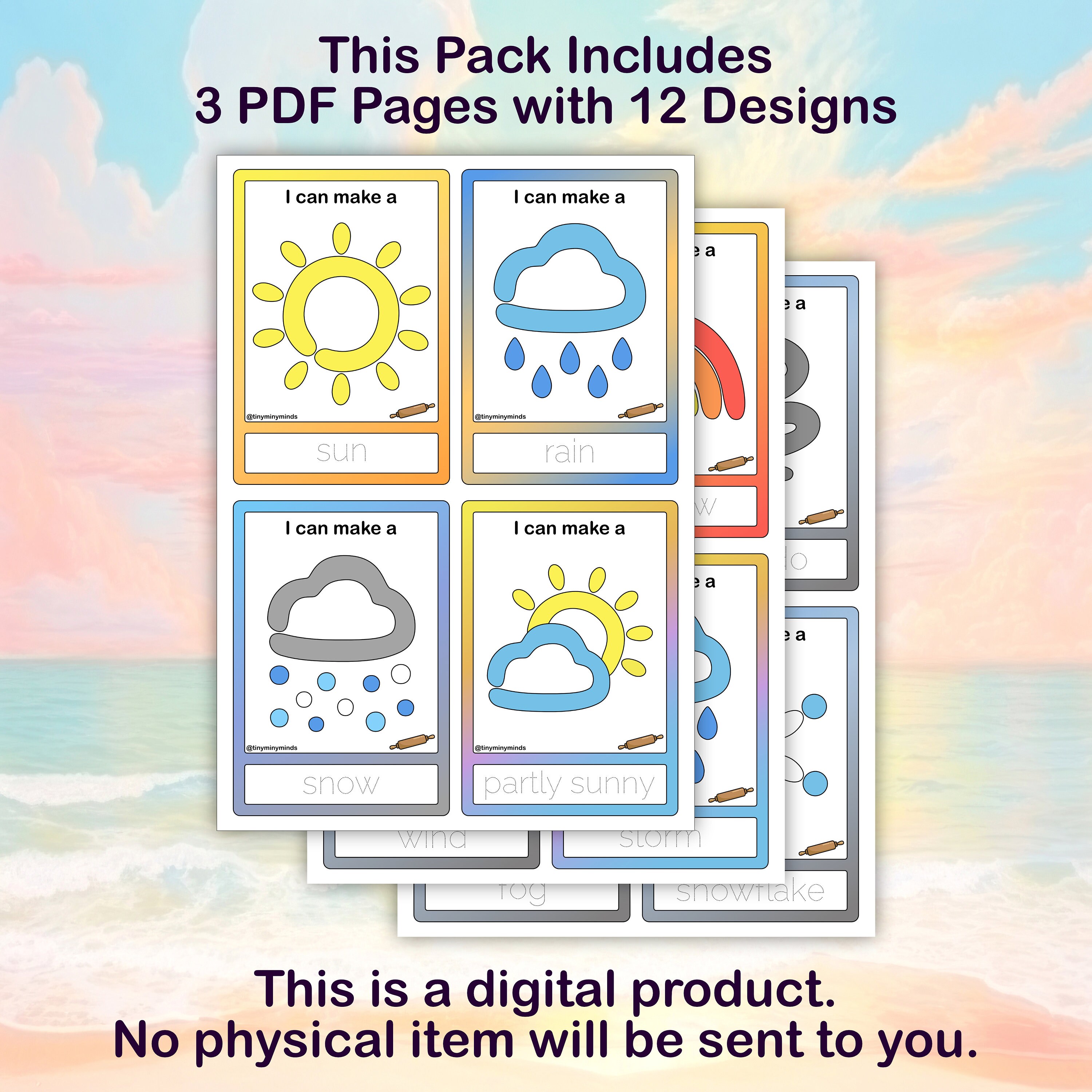 Weather Play Dough Mats, Fine Motor Skills Learning Games, Printables ...