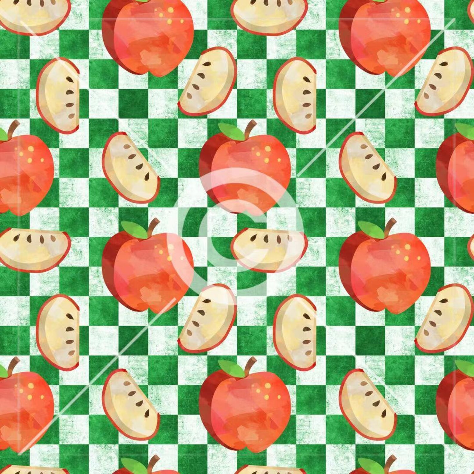 Apples on a Green Checker Board Seamless Digital Paper 300dpi | Etsy