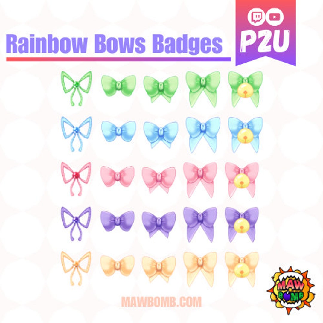 Rainbow Bows Twitch Sub Badges | Channel Points | Sets of Five - Etsy