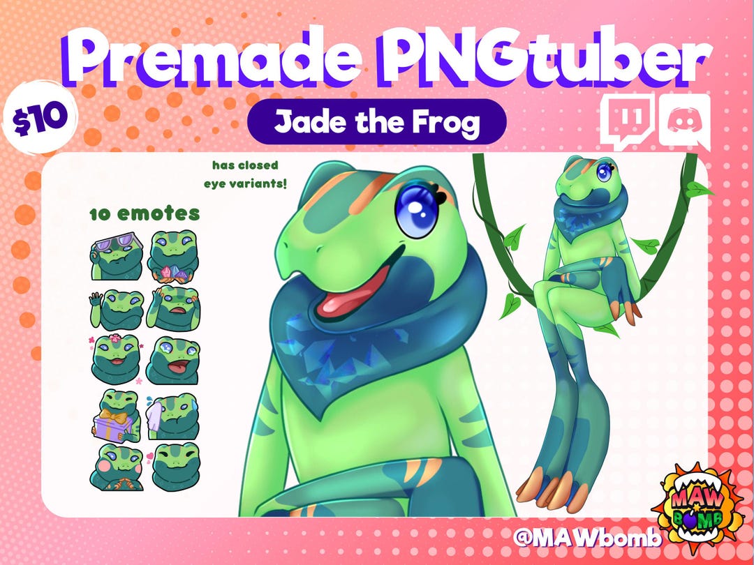 Jade the Frog Pngtuber Set | Premade Pngtuber Twitch | Veadotube | Voice Reactive - Etsy