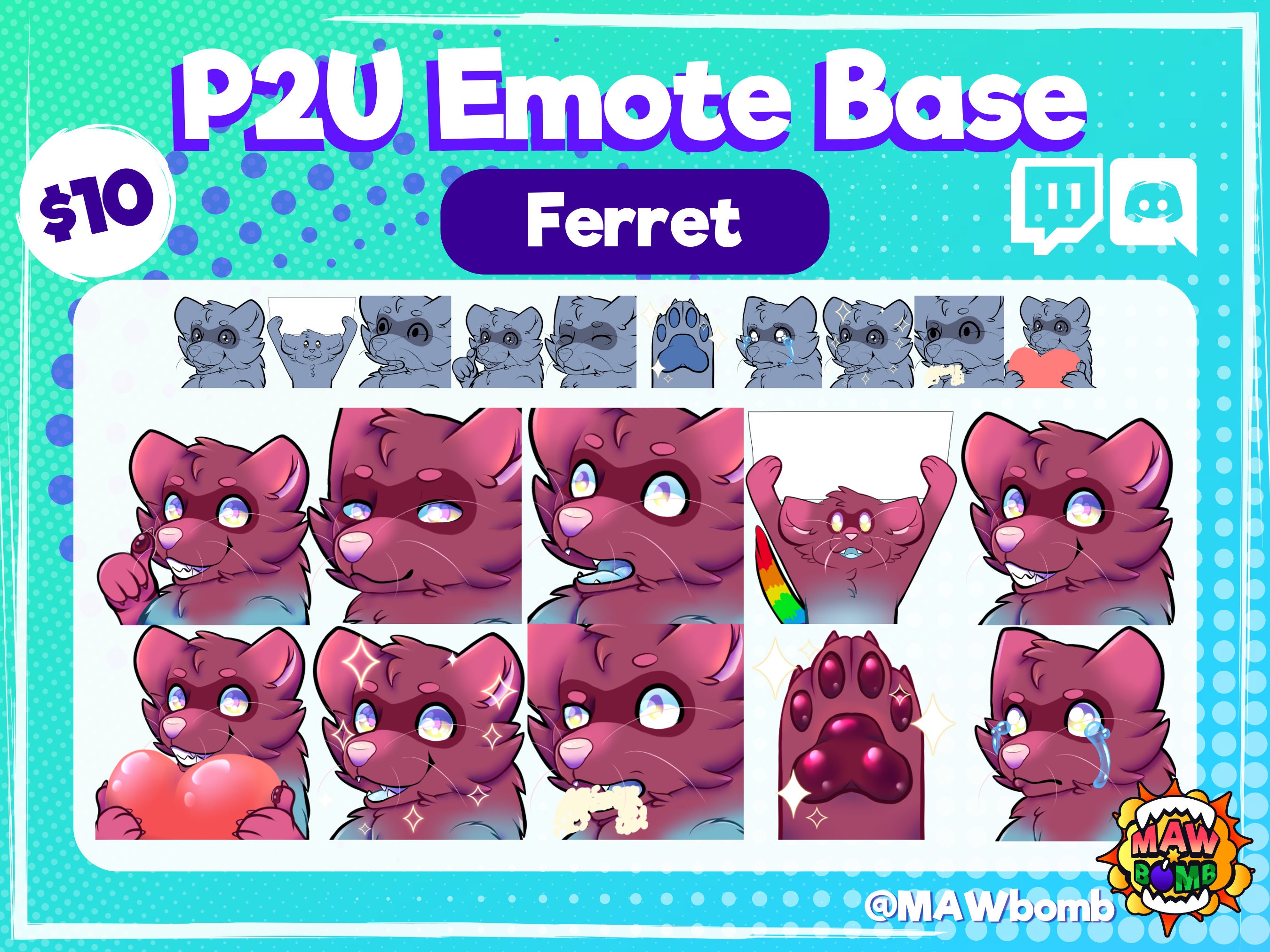 Ferret Emote Base Pack // Furry Lineart & Base Digital Download Twitch ...