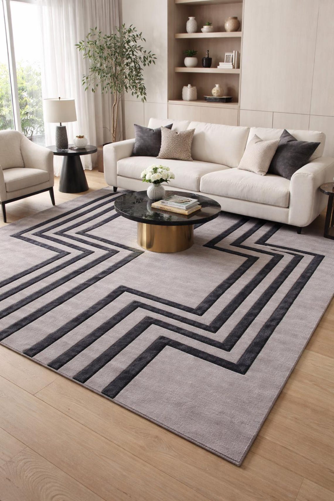 Grey Modern Hand Tufted Rugs | Abstract Geometric Line Design | 6x9 ...
