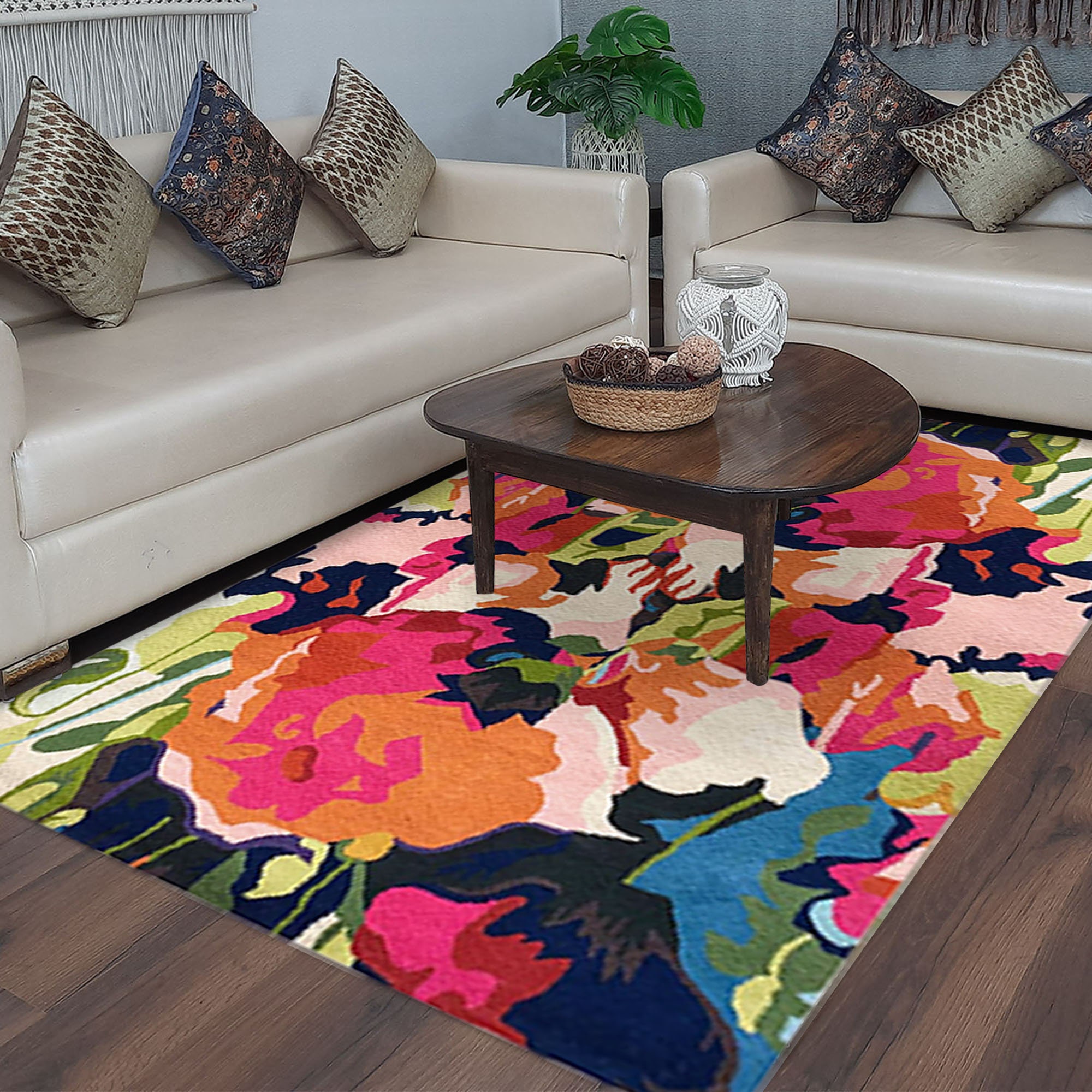 Geometric Rugs Floral Tufted Rug 5X7, 6X8, 7X10 Handmade Wool Living ...