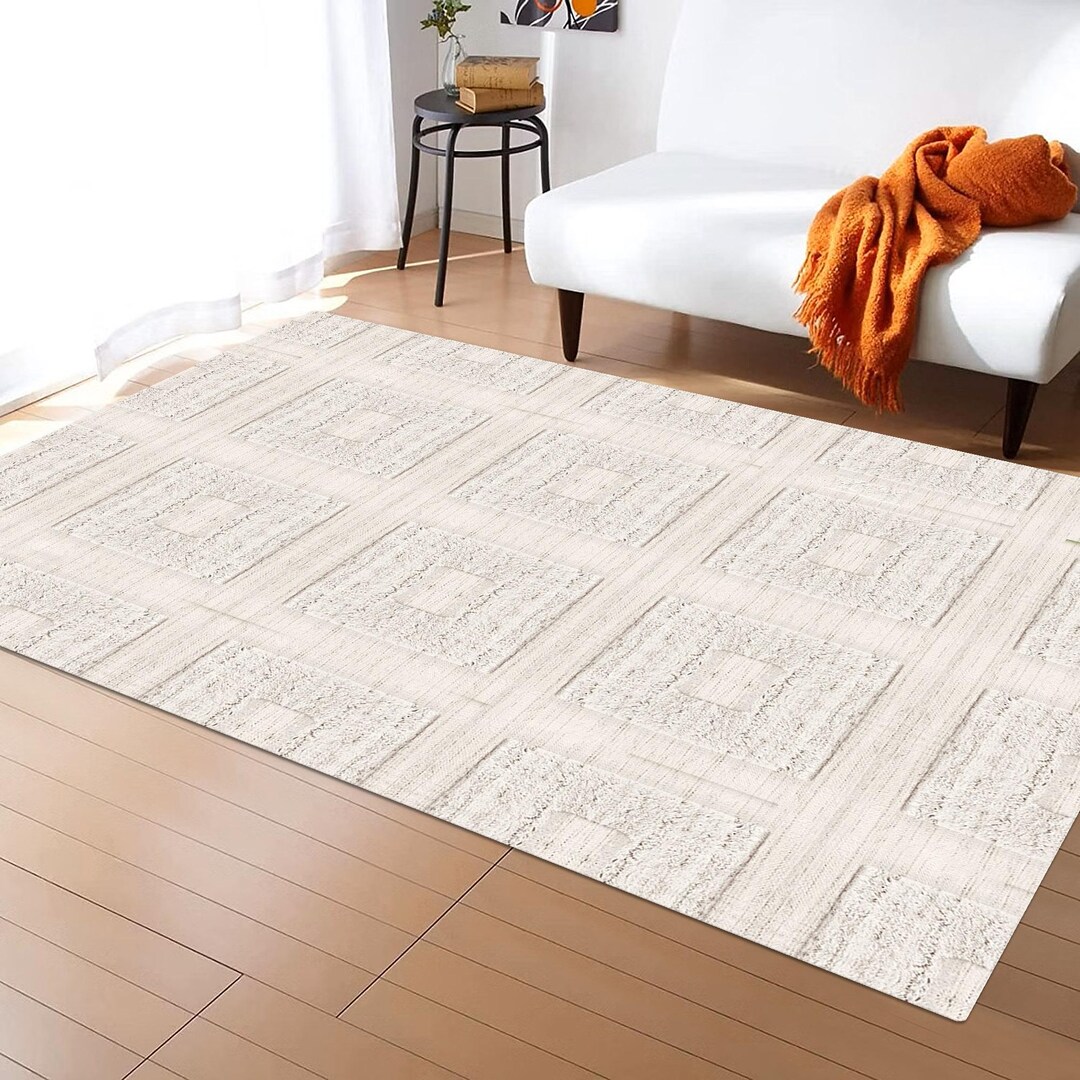 Hand Tufted Cream Wool Area Rug: Geometric Modern Carpet - Etsy