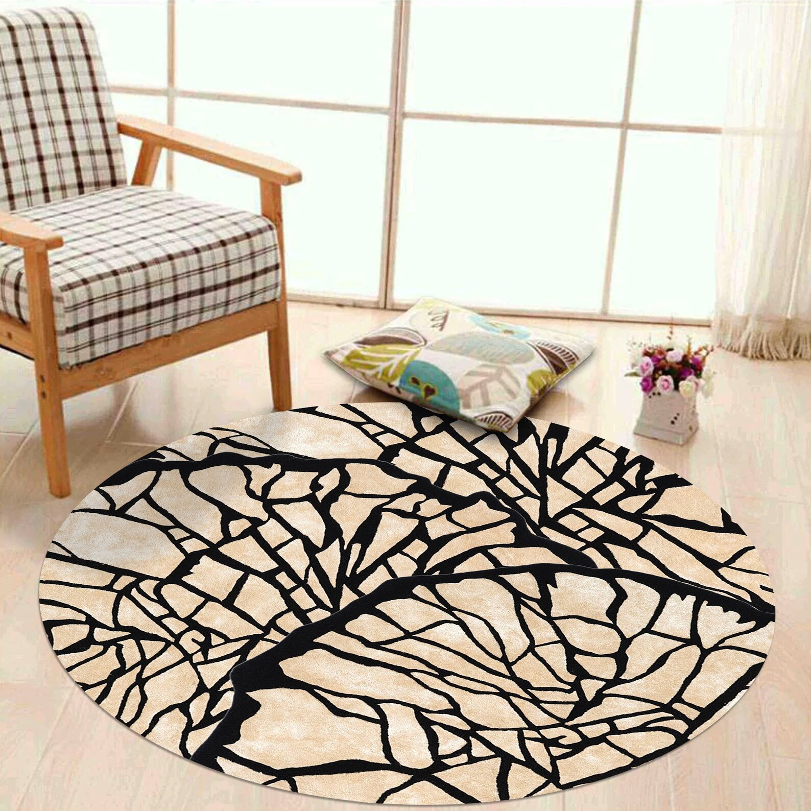 9x9 Round Rug Tufted Wool 8x8, 7x7, 6x6 Handmade Area Rugs Cream and ...