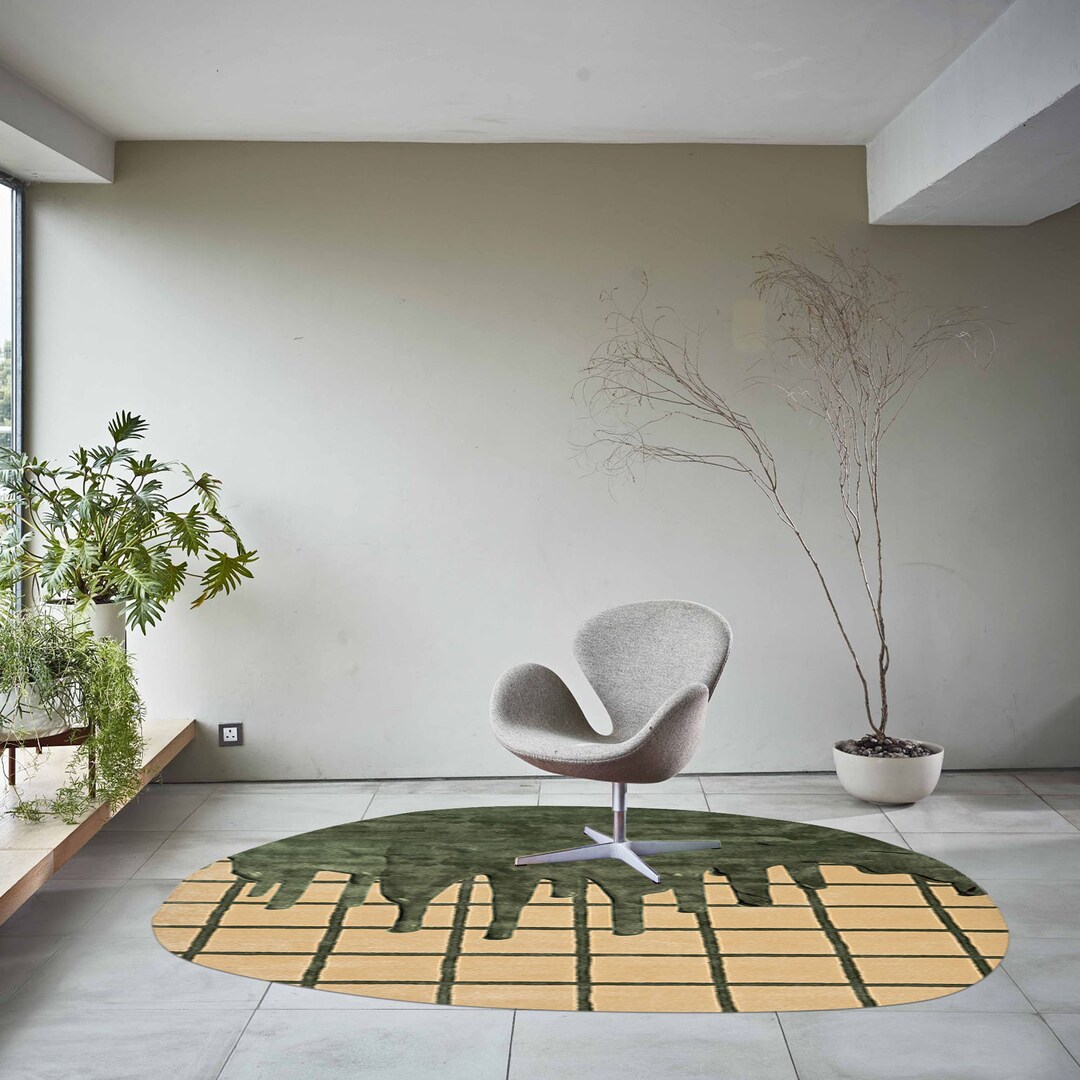 Green and Mustard Rugs ! 5x7, 6x8, 7x10 ! Hand Tufting ! Oval Area Rugs ...