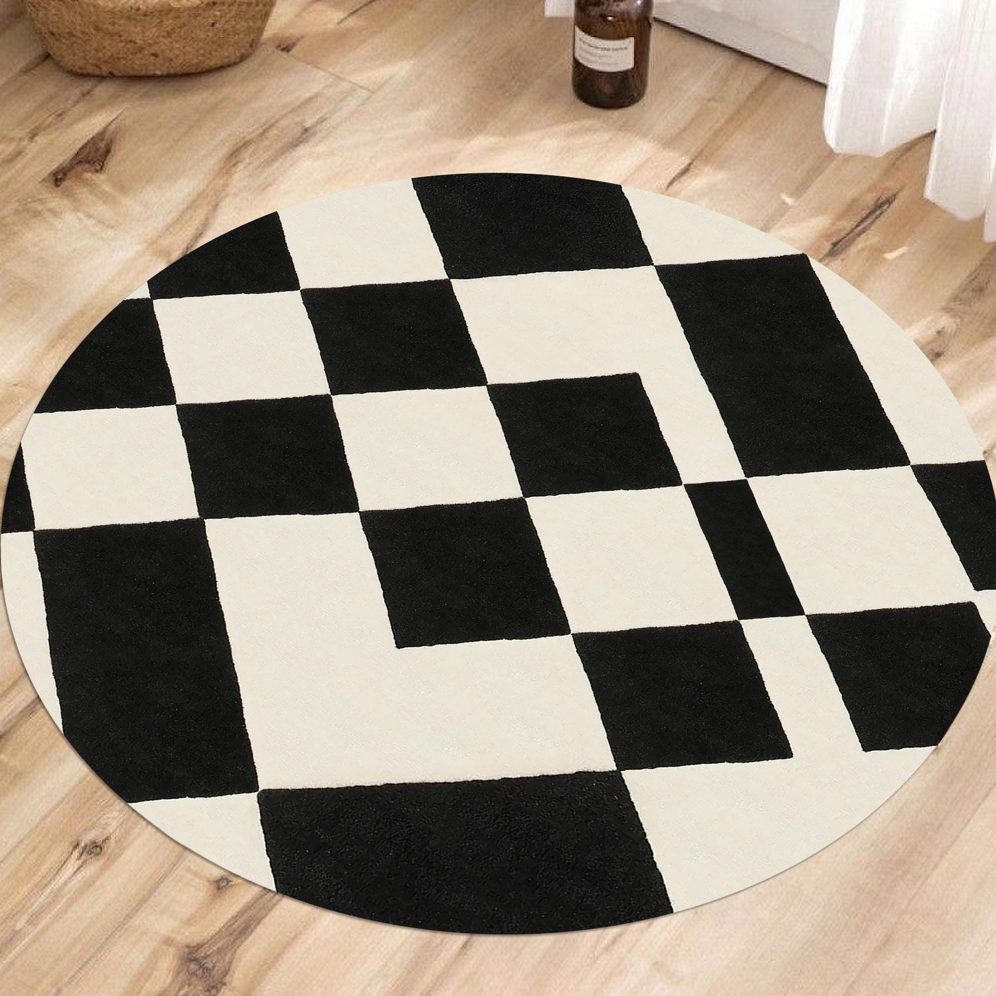 Hand-tufted Wool Round Rug: Black and White Geometric Carpet - Etsy