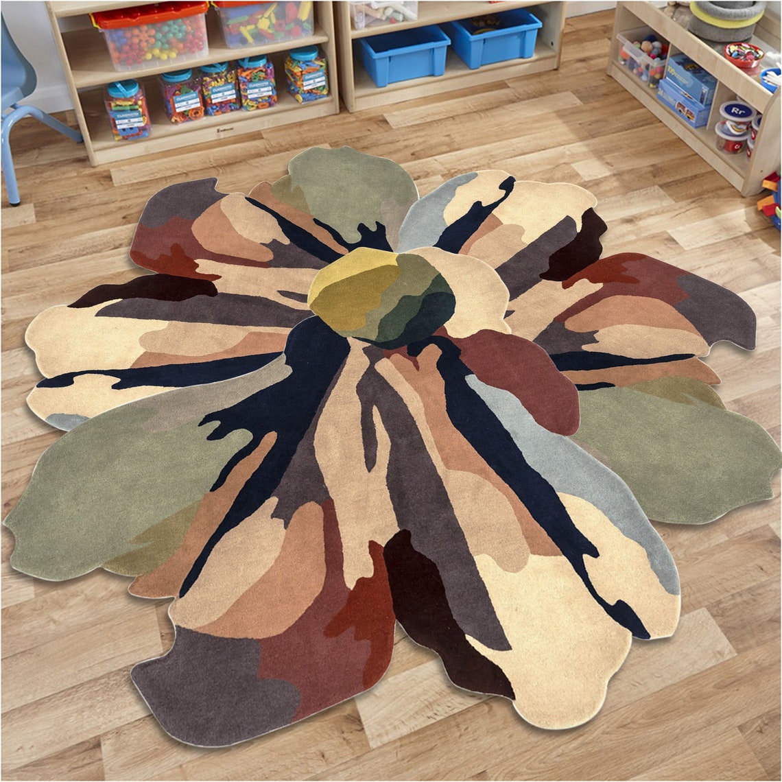 Floral Area Rug 5x5 Hand Tuffed Round Wool 6x6, 7x7, 8x8, 9x9 10x10 ...