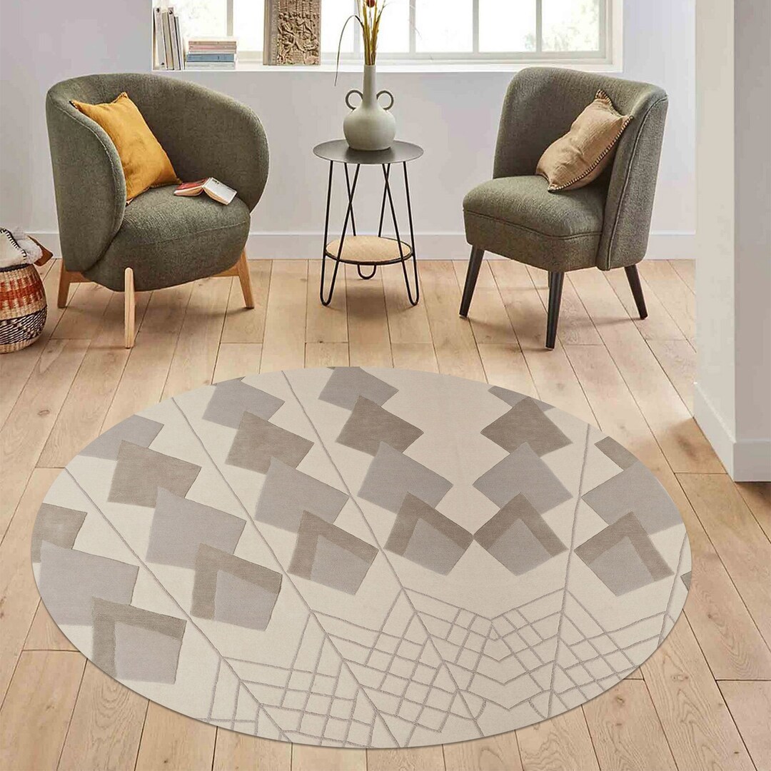 Round Wool Rug 9x9, 10x10 | Hand Tufting | Grey Color Carpet 11x11 ...