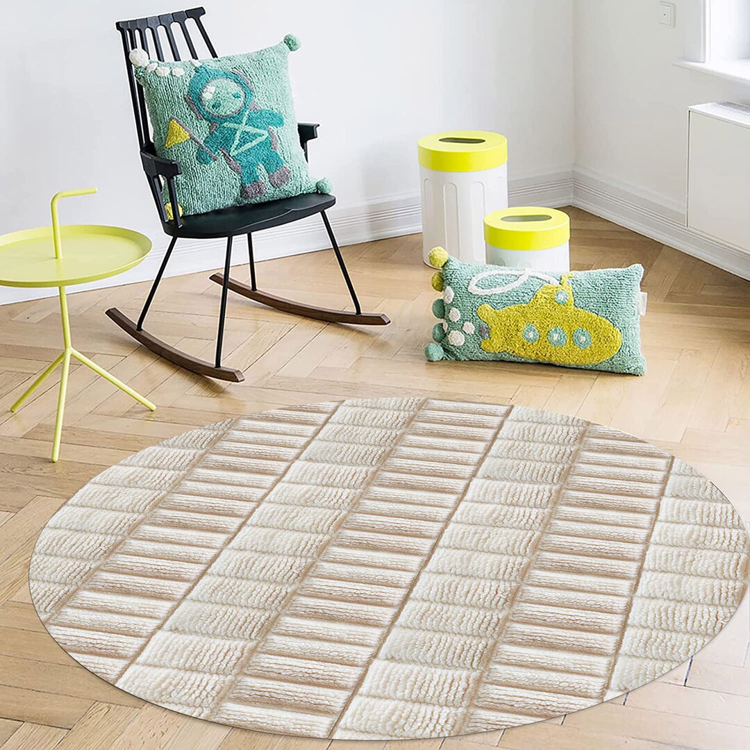 Cream Area Rugs 10x10, 9x9 | Hand Weaved | Round Wool Carpet 8x8, 7x7 ...