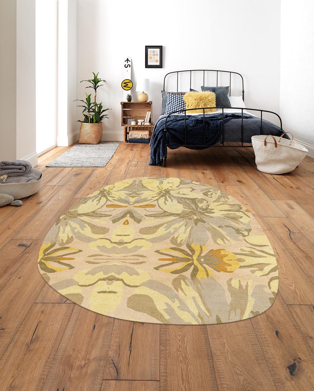 Yellow Rug, 5x7, 6x8, 6x9, 7x10, Floral Carpet, Oval Area Rugs, Bed ...