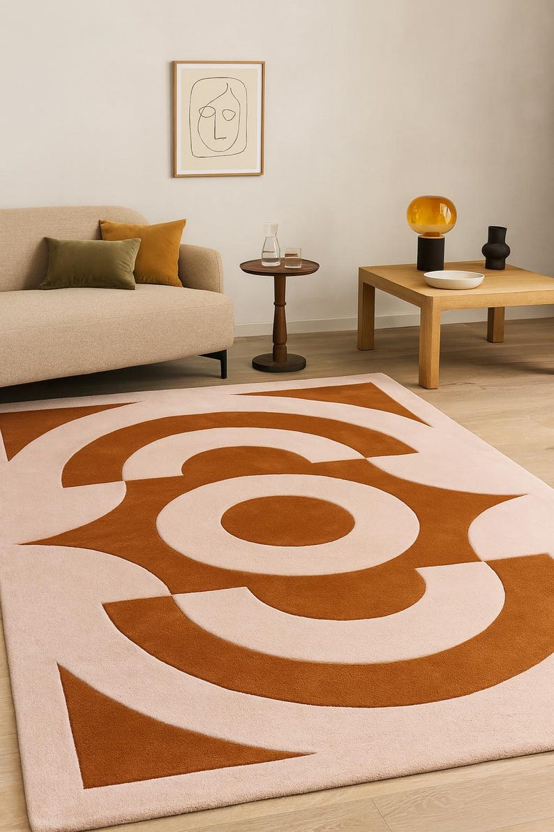 Pink Wool Rug Geometric Carpet Hand Tufted Modern Area Rugs 9x12 - Etsy UK
